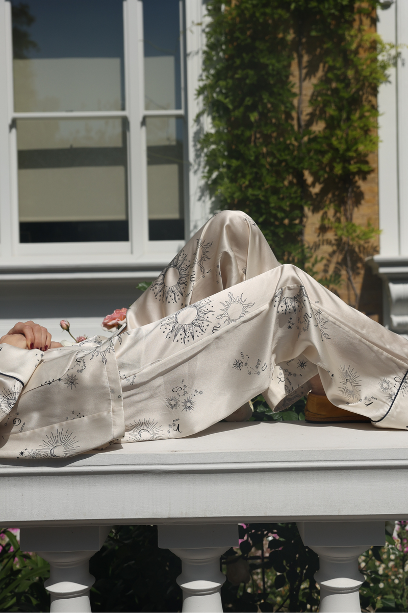 Phoebe Silk Voyage Dans La Lune PJ Set in Ivory – Morpho + Luna