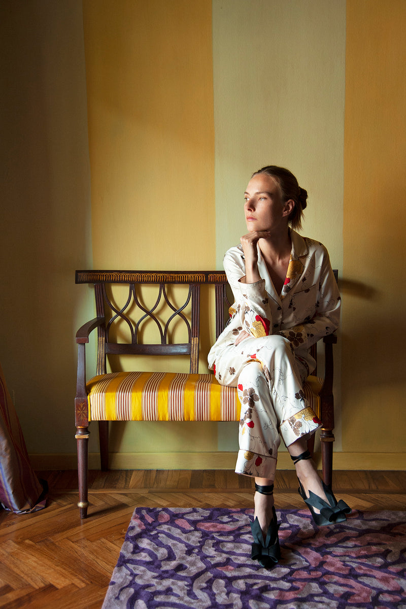 Ines Pyjama Set made from Twill-Silk in Ivory – Morpho + Luna